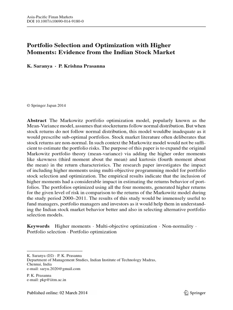 Portfolio Selection and Optimization With Higher Moments Evidence From ...