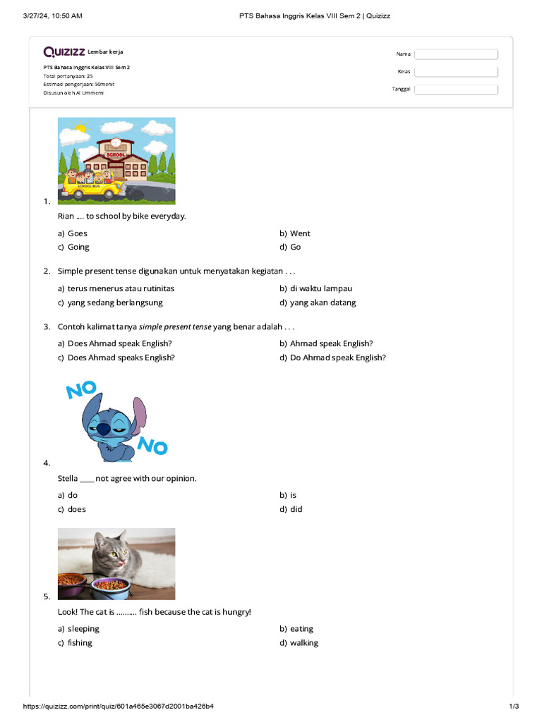 PTS Bahasa Inggris Kelas VIII Sem 2 - Quizizz | PDF | Grammar | Linguistics