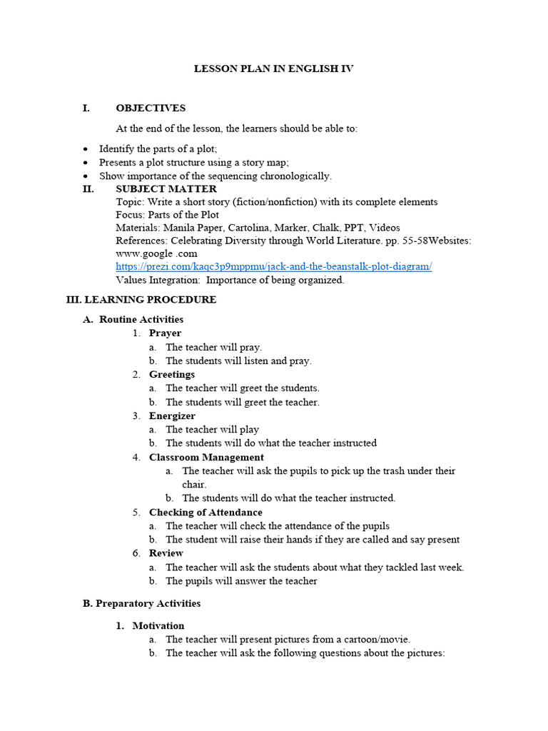 LP 4 | PDF | Plot (Narrative) | Teachers