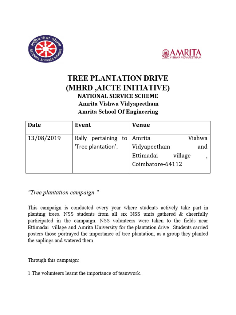 Tree Plantation Drive at Amrita | PDF | Social Science