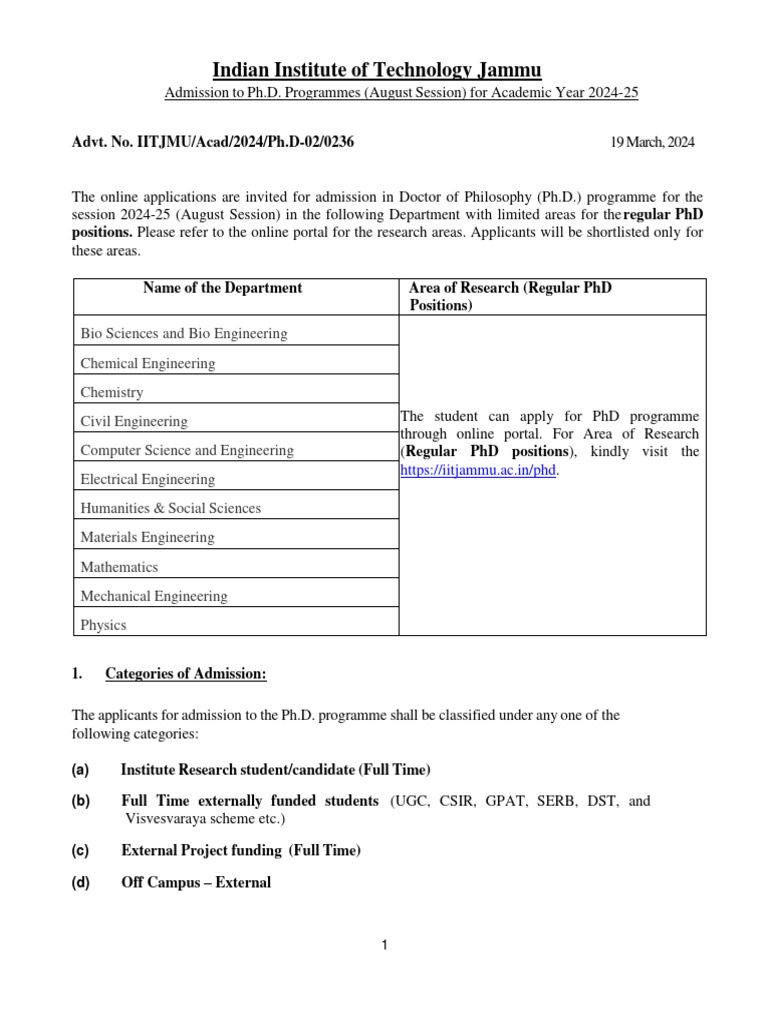 PHD Advertisment August Session 2024-25 | PDF | Doctor Of Philosophy ...