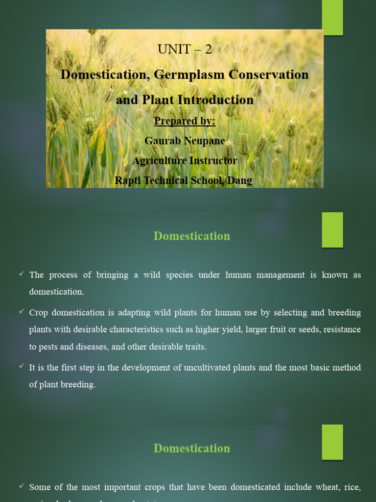 Domestication, Germplasm Conservation and Introduction | PDF | Plant ...