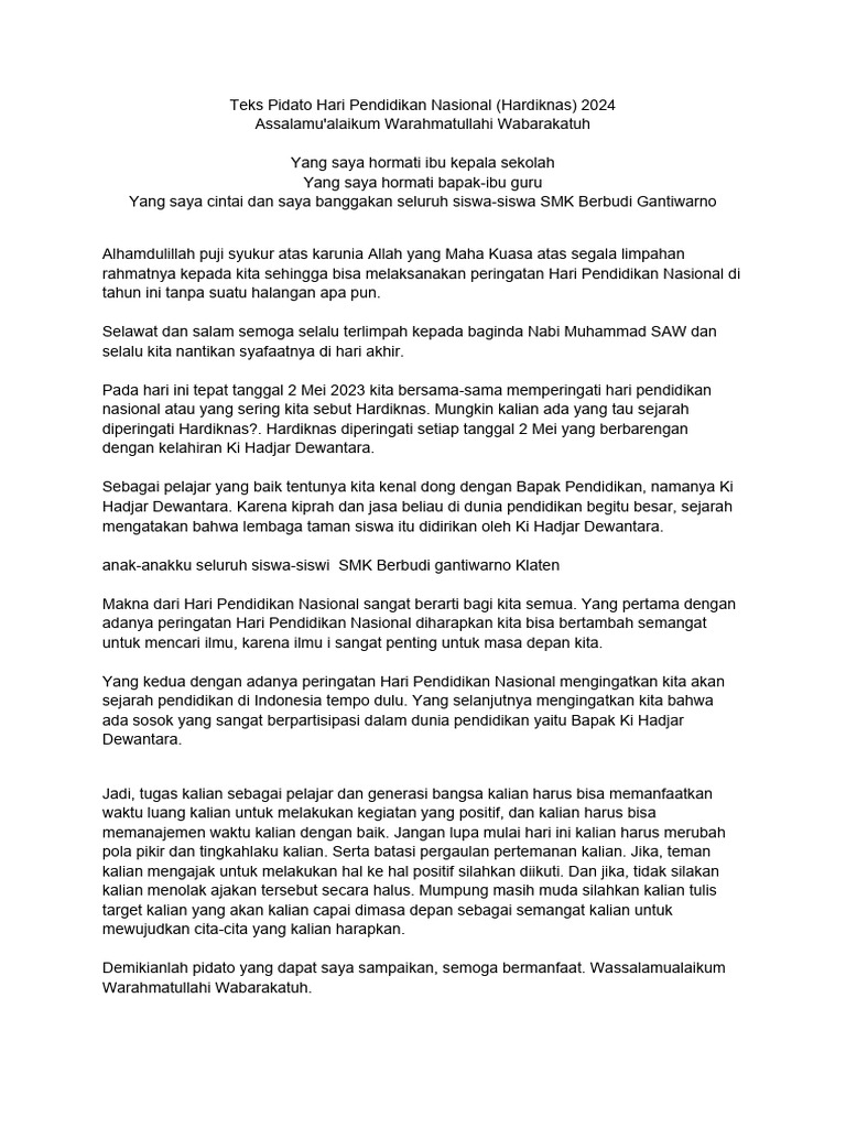 Teks Pidato Hari Pendidikan Nasional | PDF