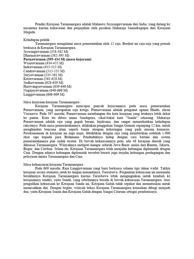 Pendiri Kerajaan Tarumanegara Adalah Maharesi Jayasingawarman Dari ...