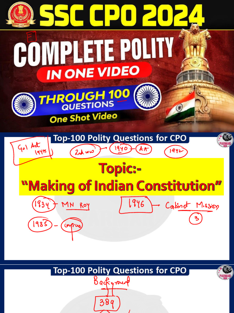 Top - 100 Polity Questions For SSC | PDF | Public Law | Government