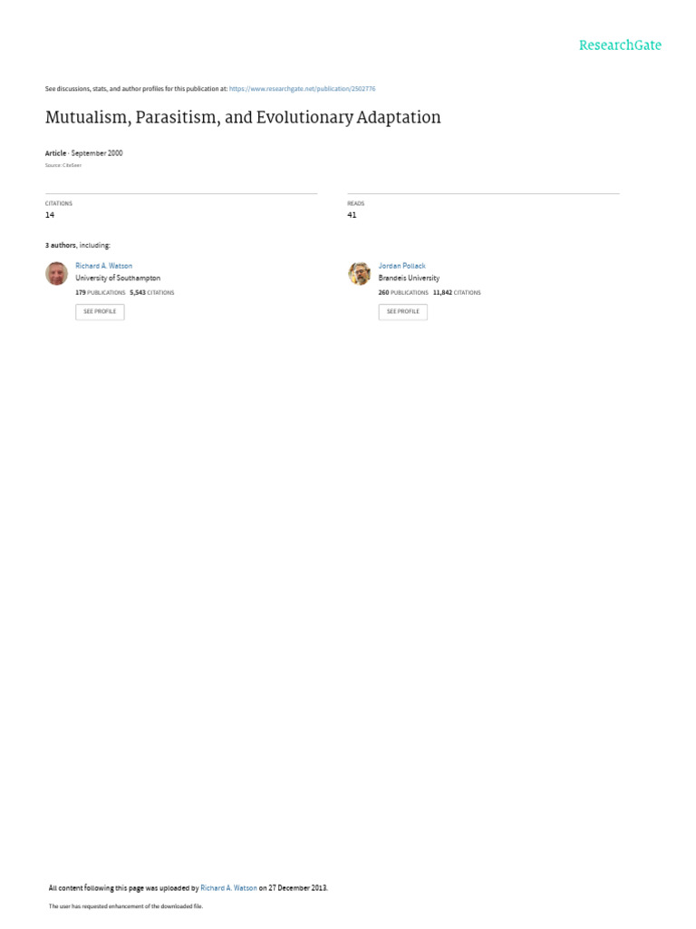 Mutualism Parasitism and Evolutionary Adaptation | PDF | Symbiosis | Evolution