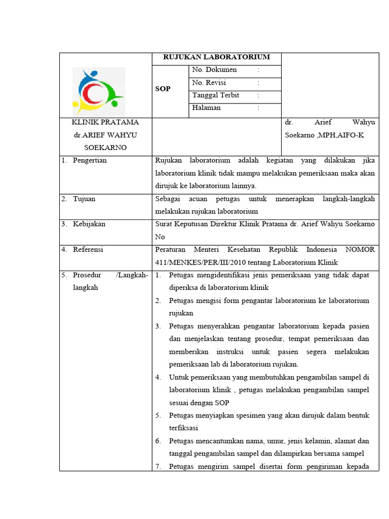 3.13.6 Sop Rujukan Laboratorium | PDF