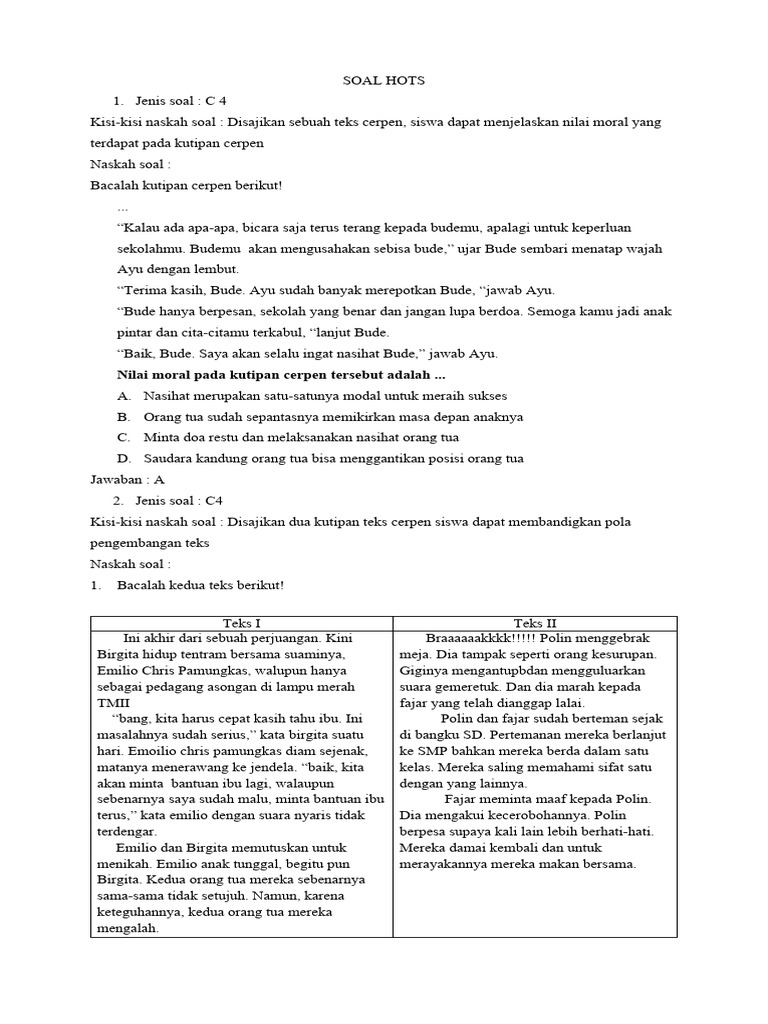 Soal HOTS Teks CERPEN | PDF