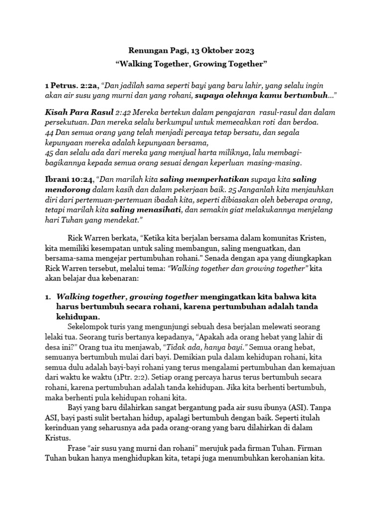 Renungan Walking Together, Growing Together | PDF