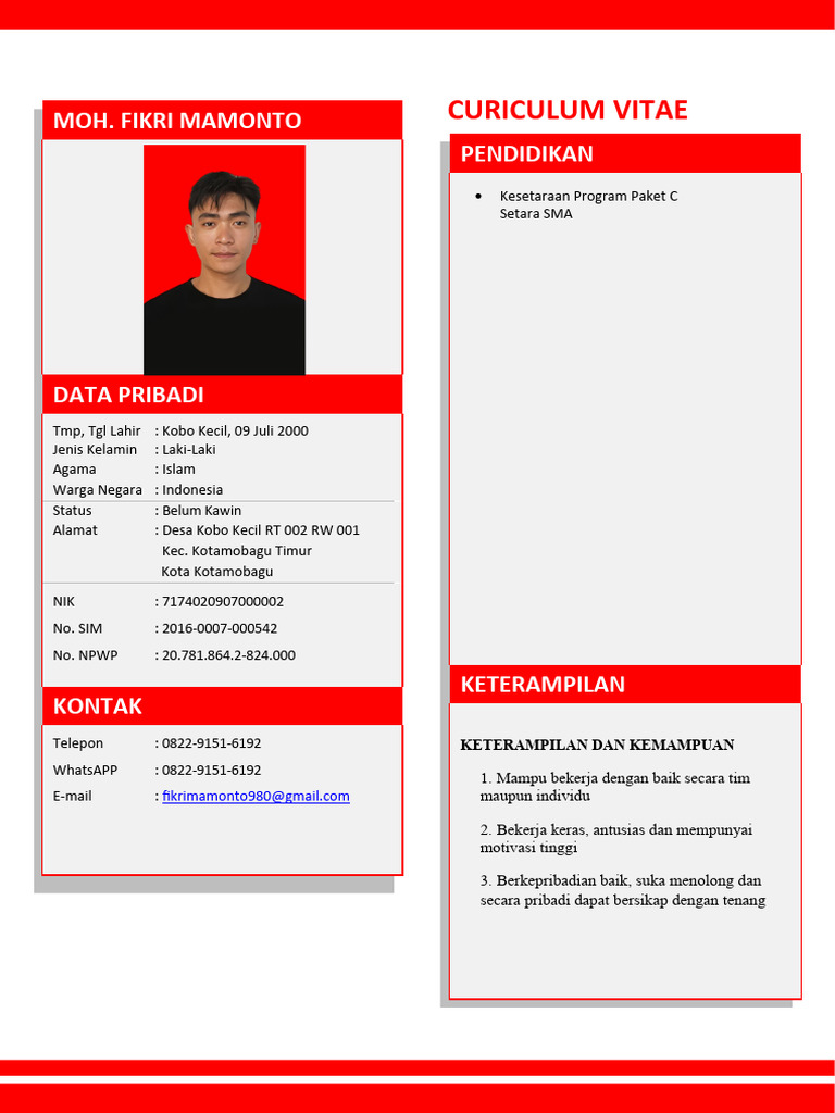 CV Moh Fikri Mamonto | PDF