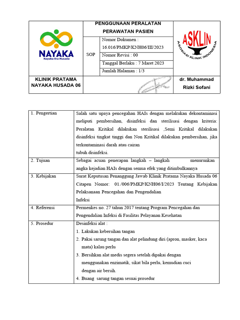 10 SOP Penggunaan Peralatan Perawatan Pasien | PDF | Pengembangan Diri | Sains & Matematika