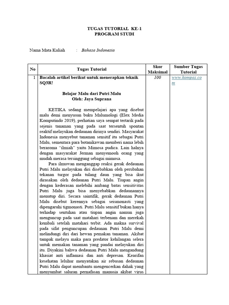 Tugas Tutorial 1 Bahasa Indonesia | PDF
