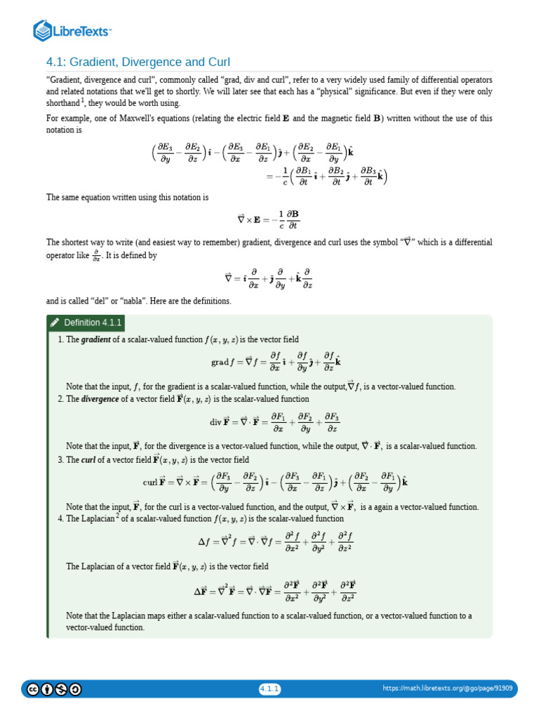 4 01 Gradient Divergence And Curl Pdf Scalar Mathematics