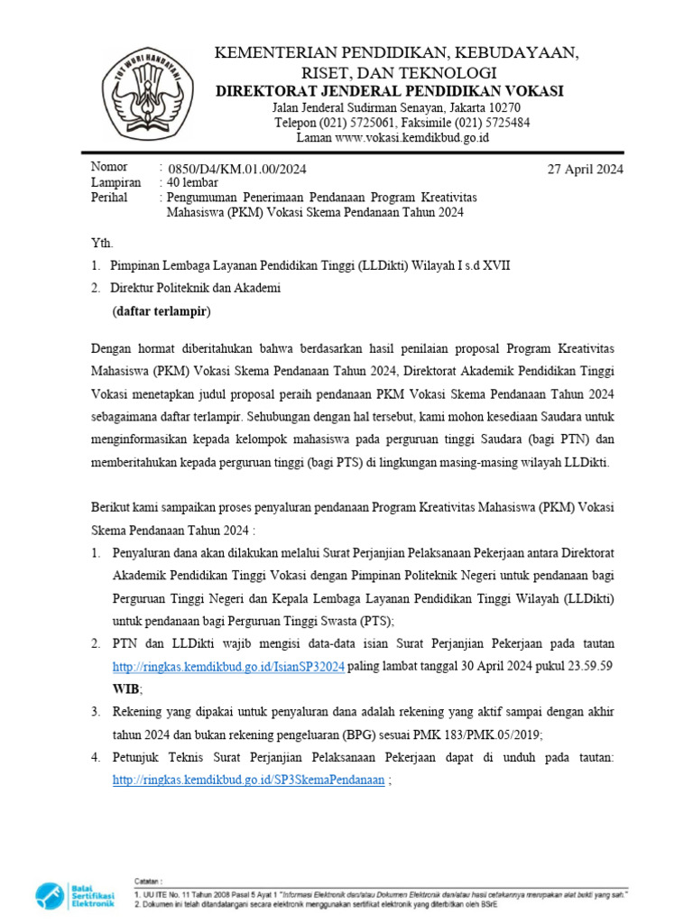 Pendanaan PKM 2024 Skema Pendanaan Vokasi | PDF