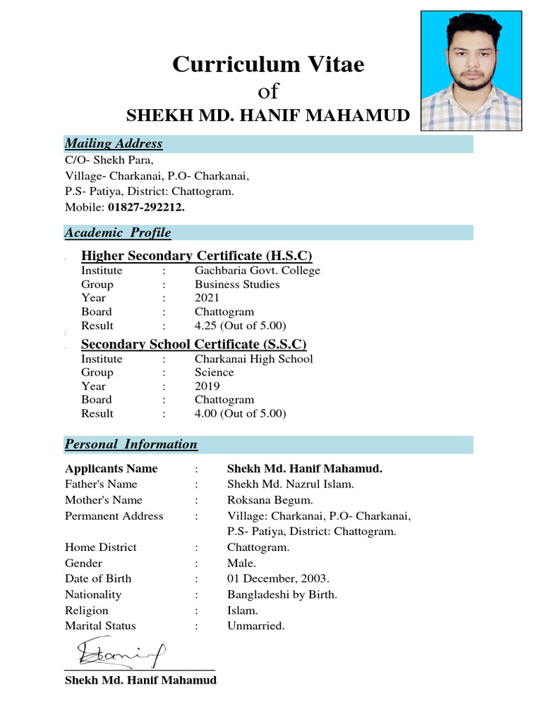CV of Shekh Hanif | PDF
