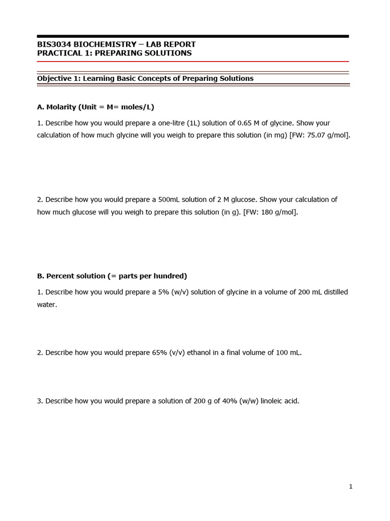 Practical1 ReportFormat BIS3034 SemOct2023 | PDF | Mass Concentration (Chemistry) | Concentration