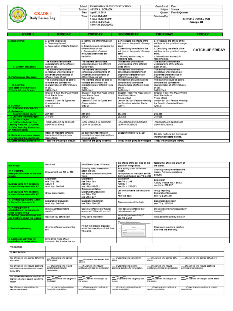 DLL - Science 4 - Q4 - W1 | PDF | Learning | Soil