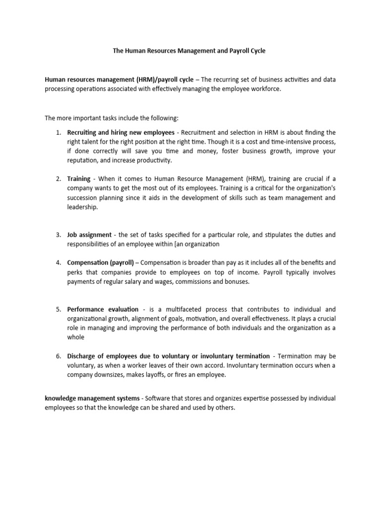 The Human Resource Management and Payroll Cycle (Part 1) | PDF