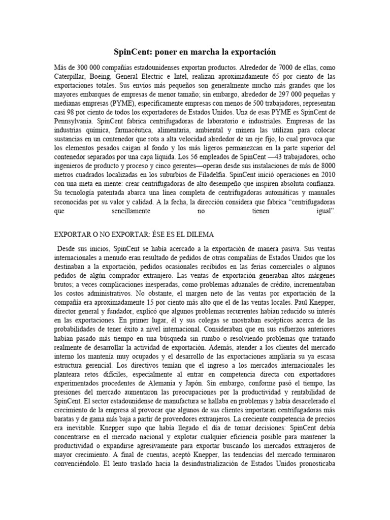 CASO SpinCent | PDF | Exportaciones | Mercado (economía)