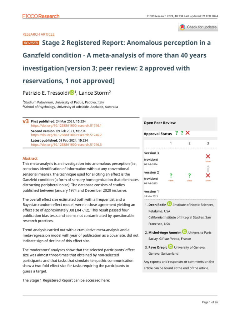 Anomalous Perception in A Ganzfield Condition - 3 | PDF | Meta Analysis ...