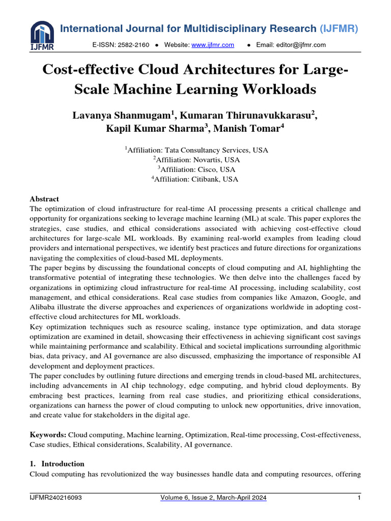Cost-Effective Cloud Architectures For Large-Scale Machine Learning Workloads | PDF | Cloud ...