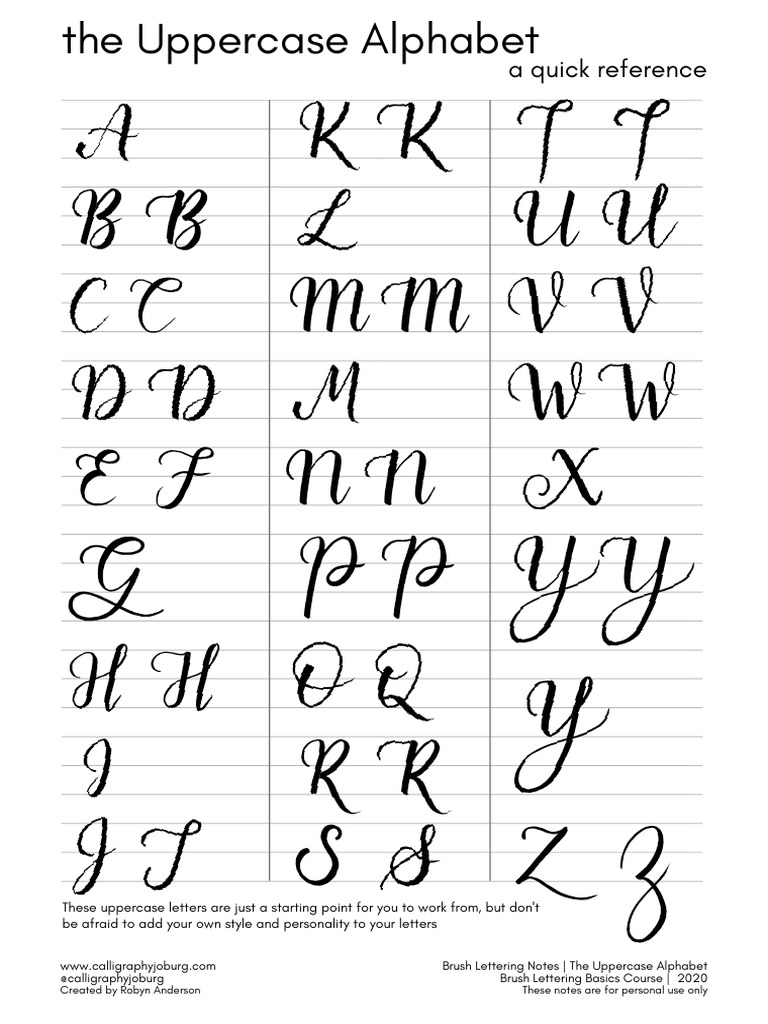 Brush+Lettering+ +Uppercase+Alphabet+Practice+Sheets | PDF