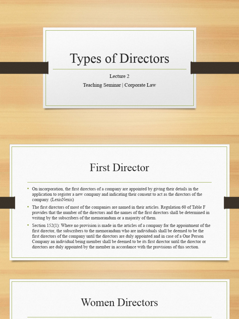 Lecture 2 - Types of Directors | PDF | Board Of Directors | Corporations