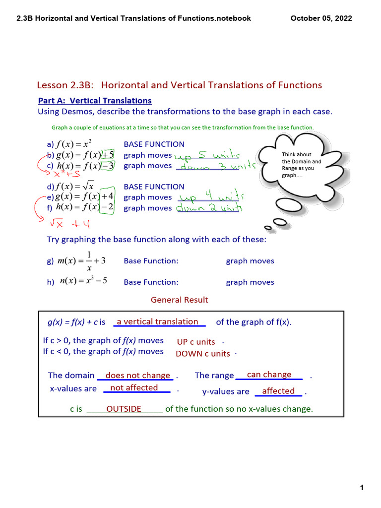 Horizontal and Vertical Translations | PDF | Mathematical Relations ...