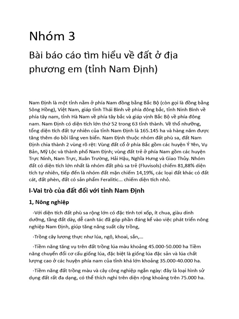 bài báo cáo tìm hiểu đất tại địa phương nhóm 3 | PDF