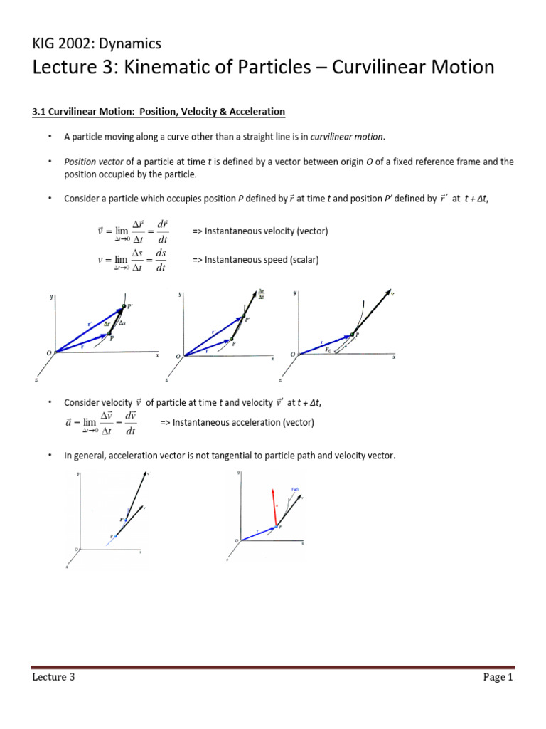 Lecture 3 Particles Curvilinear Motion | PDF | Acceleration | Euclidean Vector