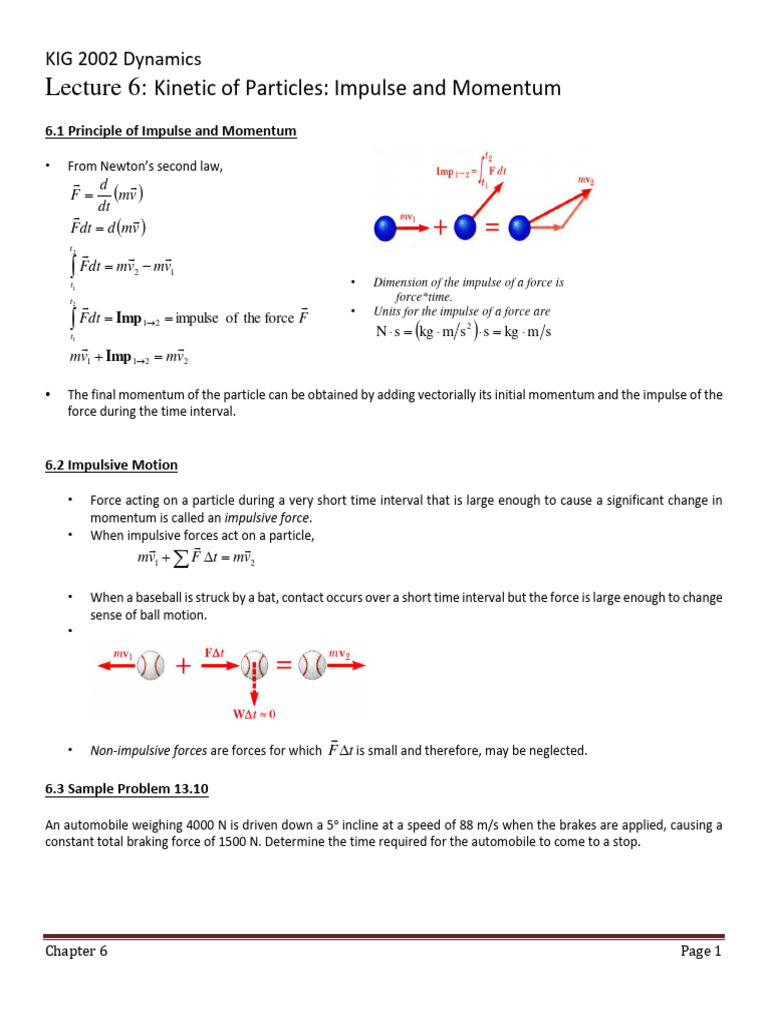Lecture 6 Particles Impulse Momentum | PDF | Momentum | Force