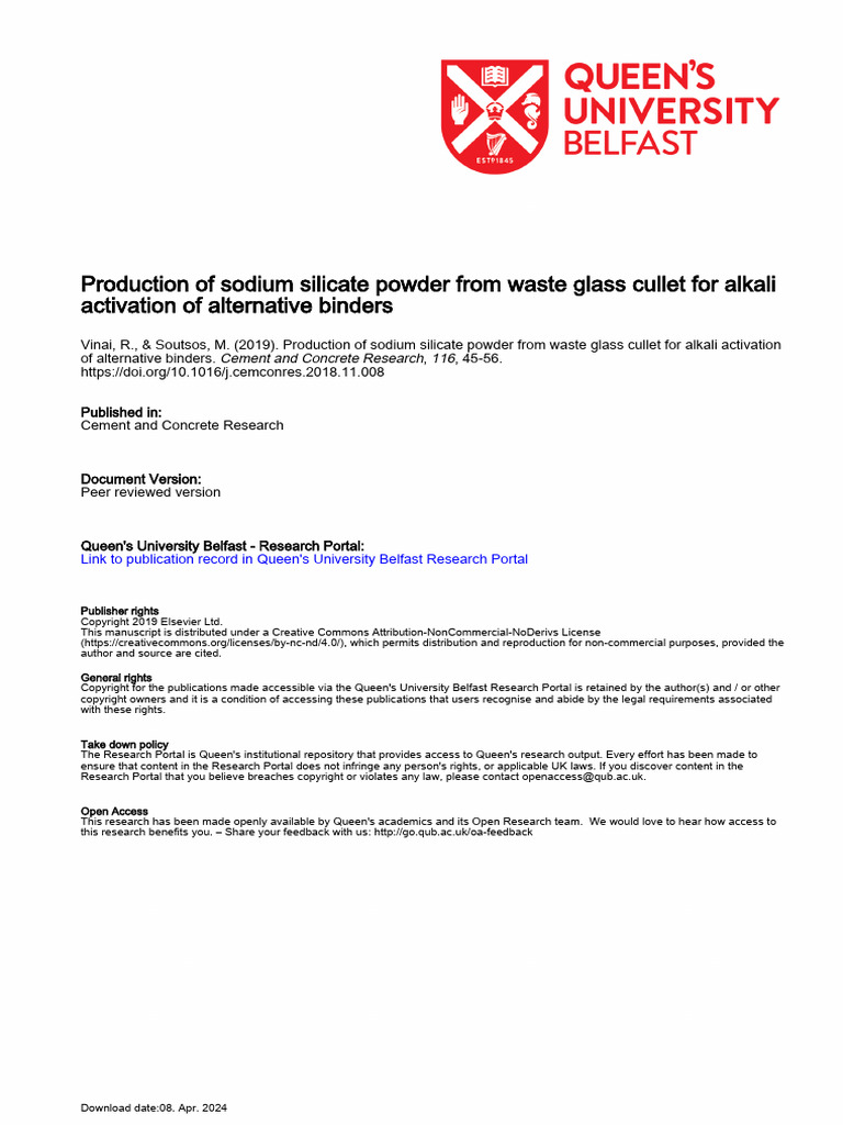 Production of Sodium Silicate Powder From Waste Glass Cullet For Alkali ...