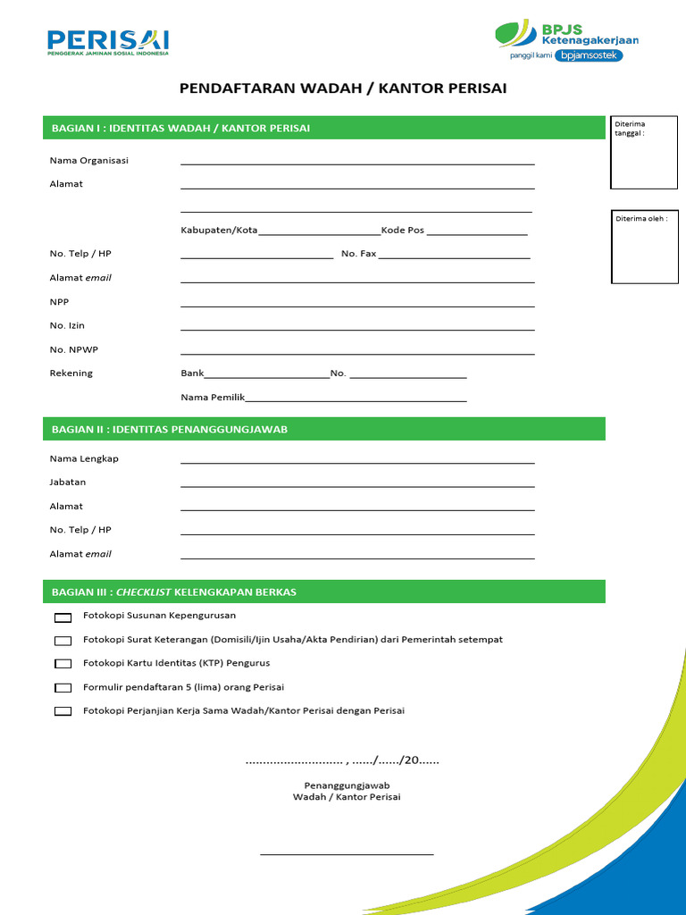 Formulir Pendaftaran Wadah Perisai (Baru) | PDF