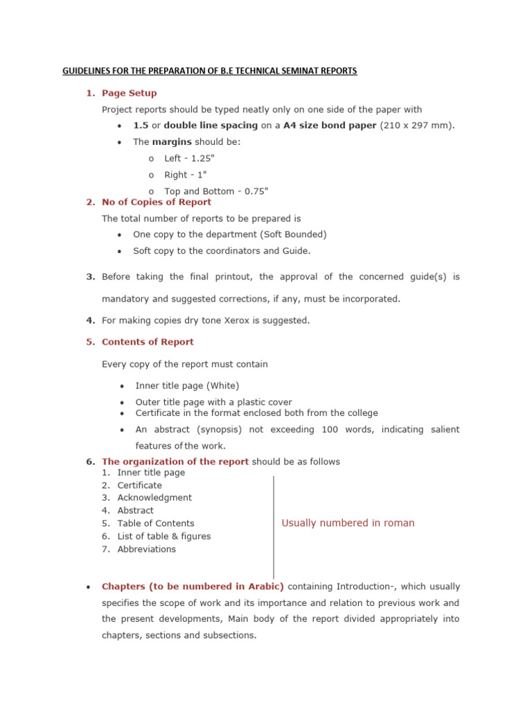 Guidelines For The Preparation of Seminar Report-1 | PDF | Written ...