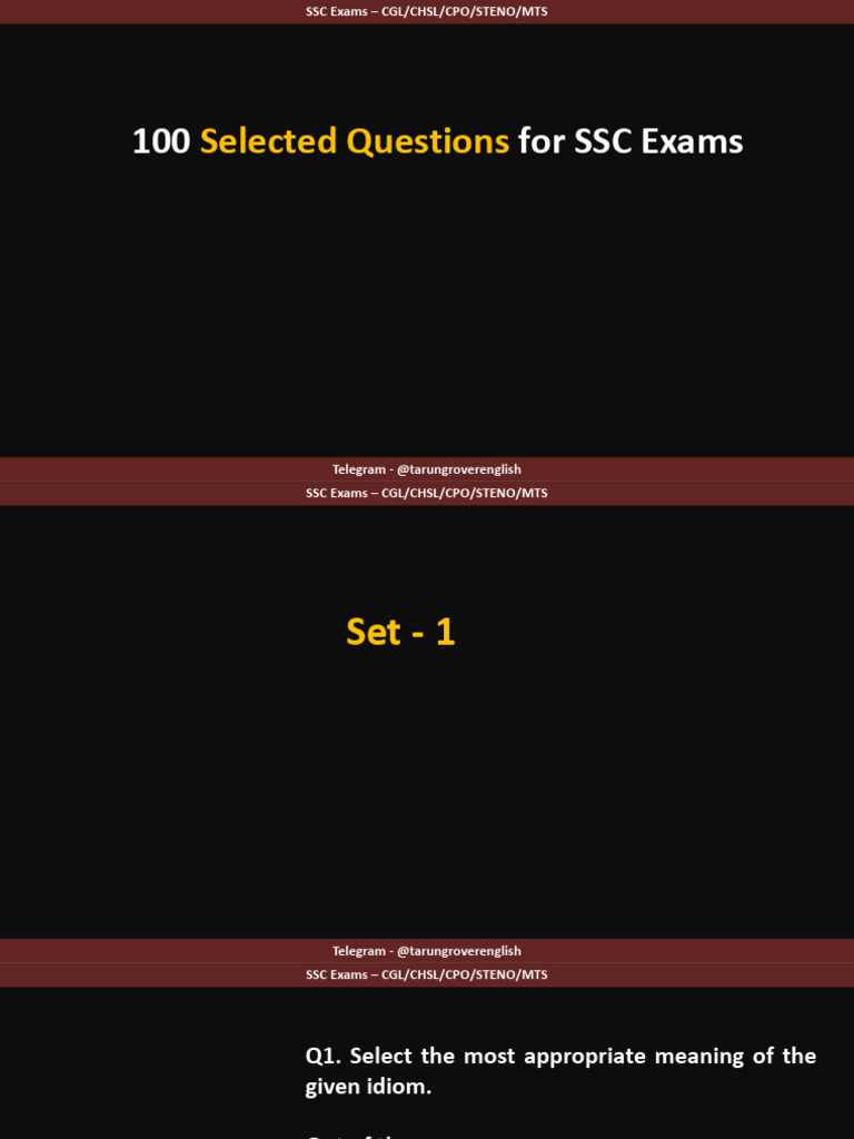 100 Selected Questions (English Language) for SSC Exams | PDF