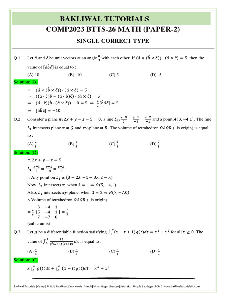 c23 Btts-26 Math (Paper-2) | PDF | Square Root | Perpendicular
