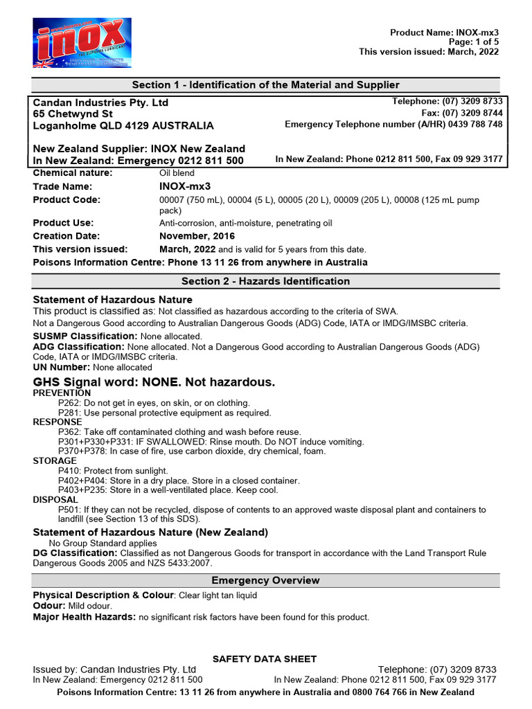 INOX MX3 Bulk Feb 2022 | PDF | Dangerous Goods | Occupational Safety ...