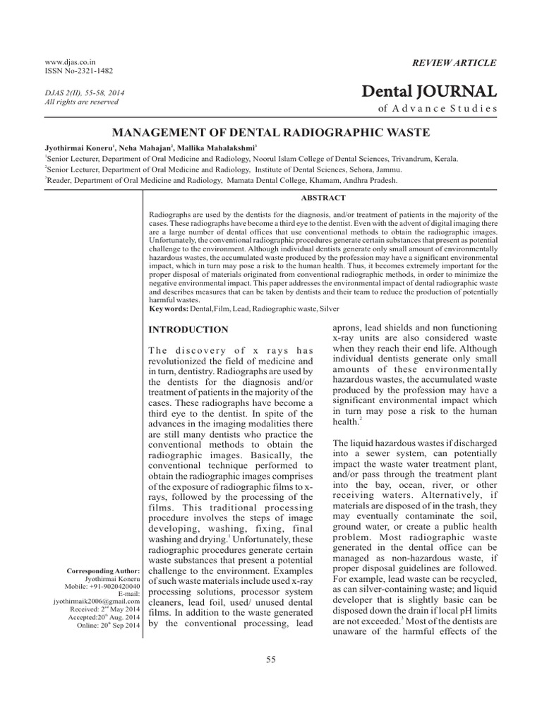 Managing Hazardous Dental Radiographic Waste | PDF | Waste | Dentistry