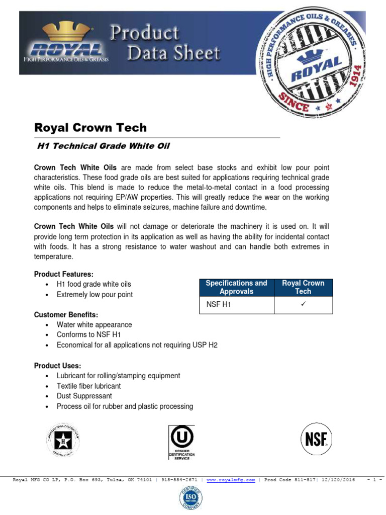 Crown Tech White Oils | PDF | Lubricant | Oil