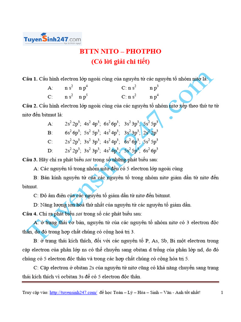 Bai Tap Nito Photpho Co Loi Giai Chi Tiet | PDF