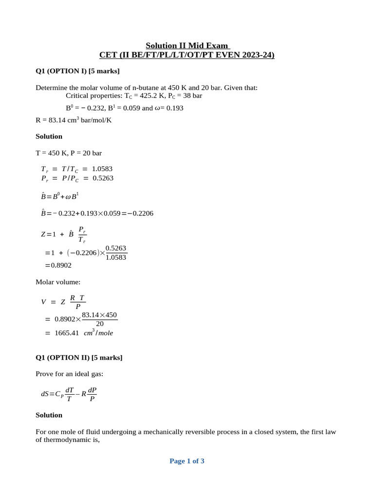Thermodynamics Mid Exam Solutions 2023 | PDF | Heat | Physical Chemistry