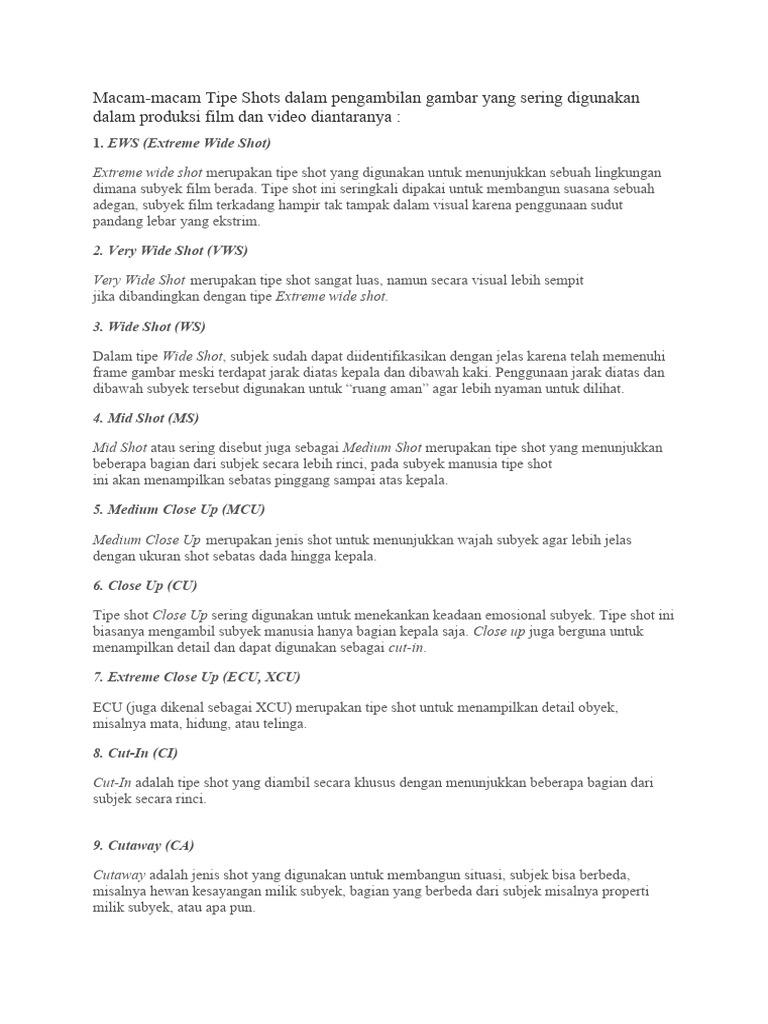 Macam-Macam Tipe Shots Dalam Pengambilan Gambar Yang Sering Digunakan ...