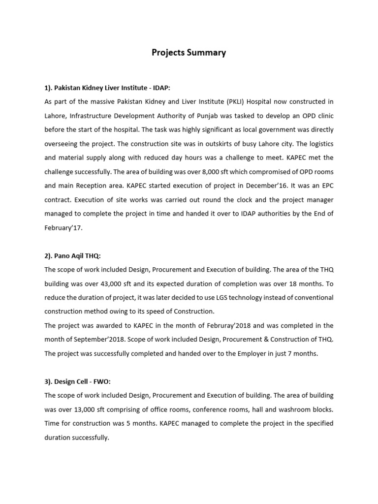 Projects Summary | PDF