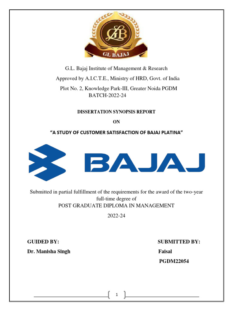 Bajaj Platina Dissertation Synopsis | PDF | Survey Methodology | Data