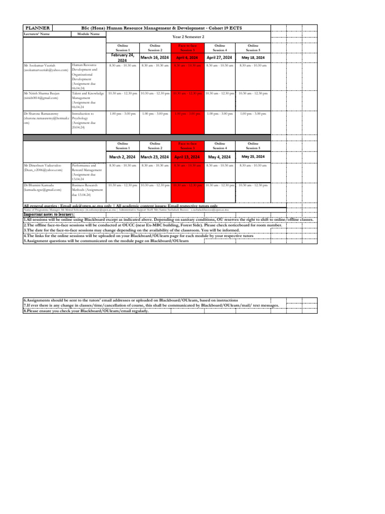 HRMD Y2S2 Cohort 19 Planner 2024 | PDF | Online And Offline | Human ...