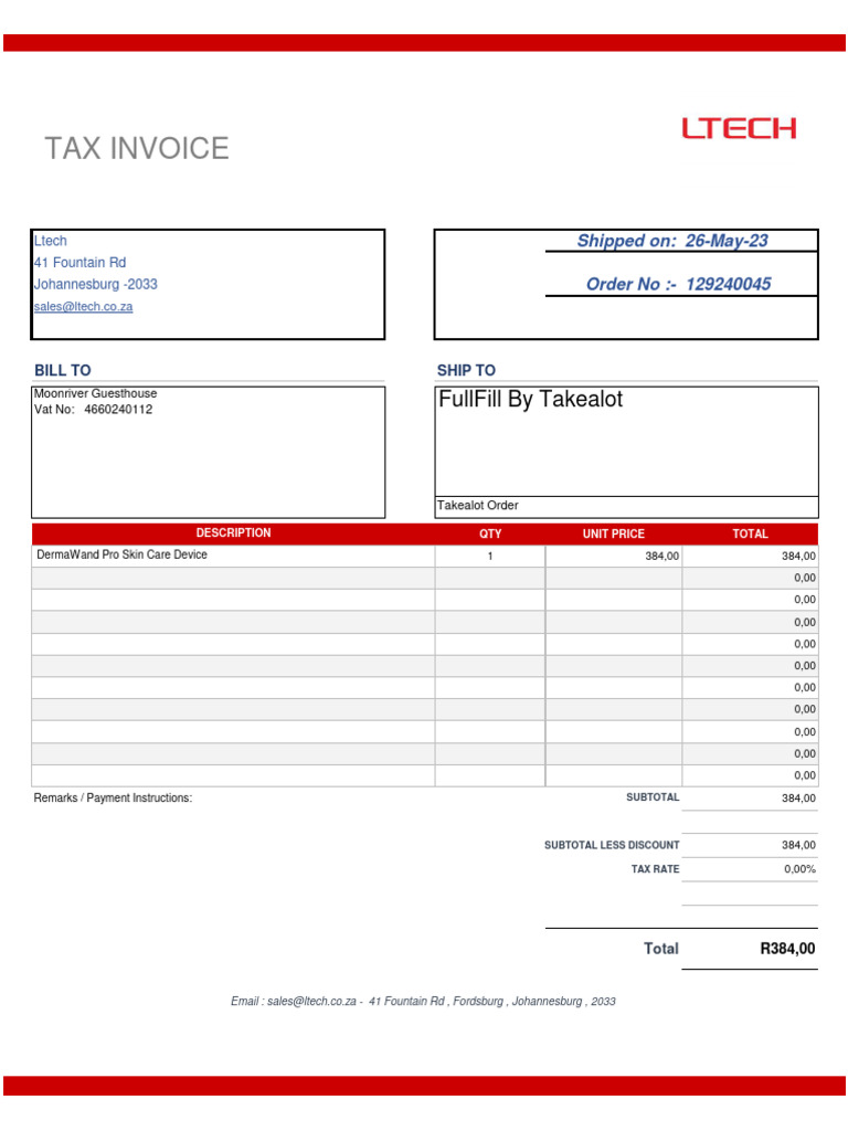Tax Invoice: Fullfill by Takealot | Download Free PDF | Invoice | Taxes