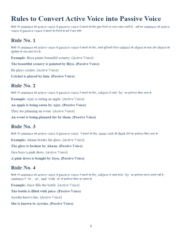 Rules To Convert Active Voice Into Passive Voice | PDF | Verb | Subject ...