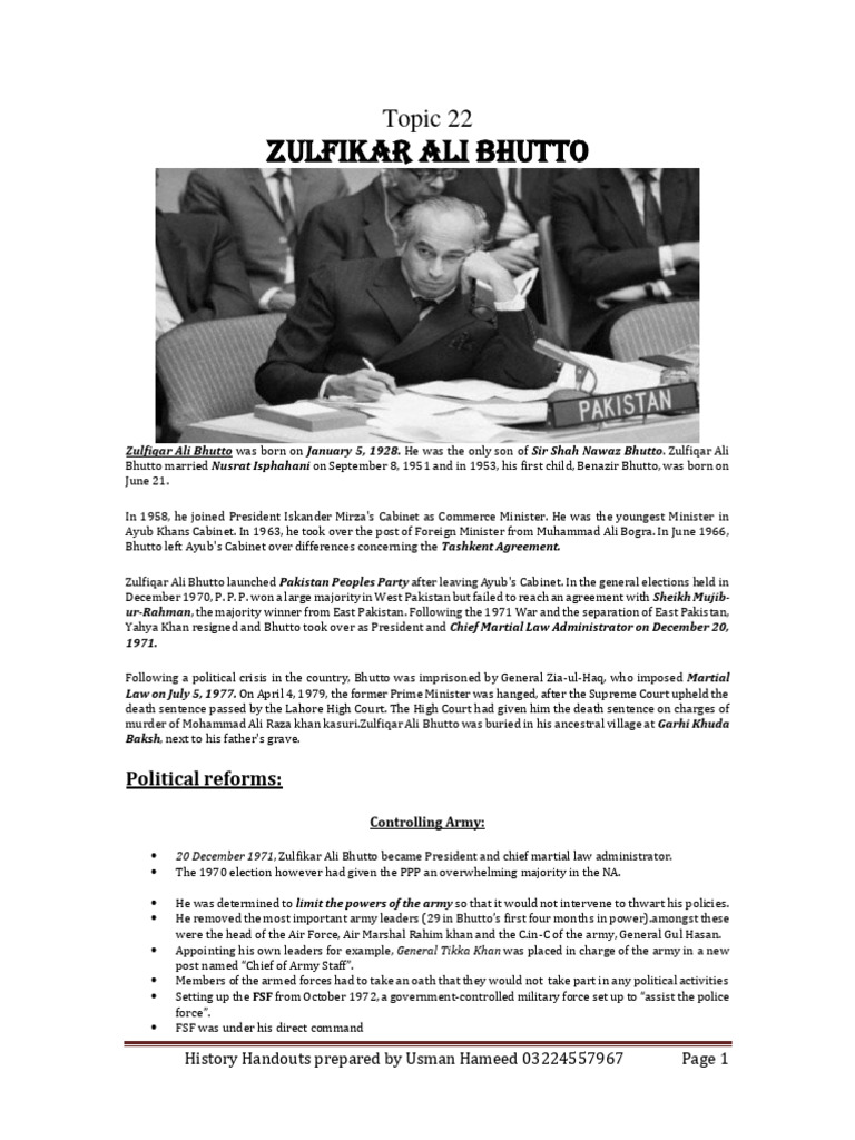 Topic 22.bhutto. & FP-1 | PDF | Zulfikar Ali Bhutto | Benazir Bhutto