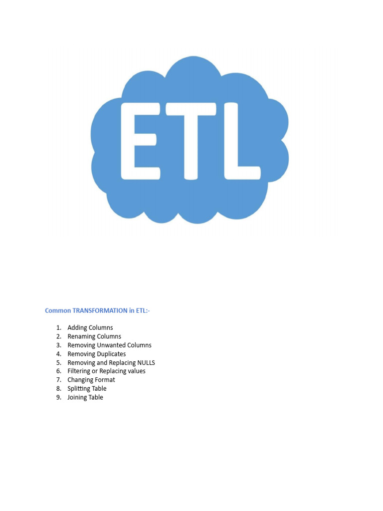 Common TRANSFORMATION in ETL | PDF | Data Management | Databases