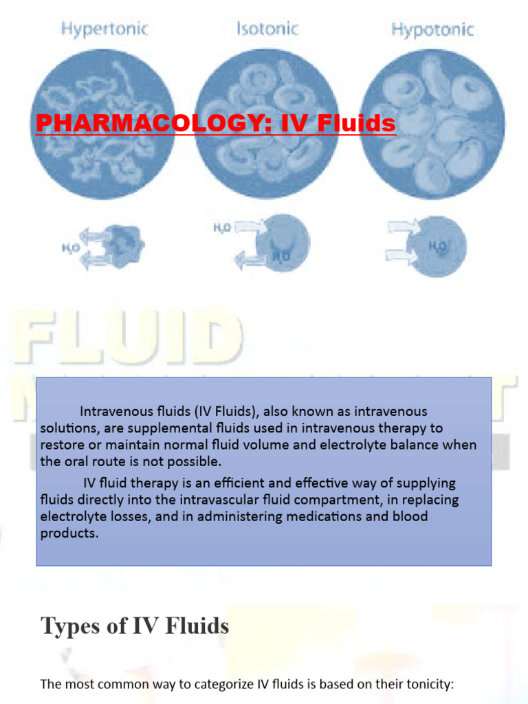 Pharmacology IV Fluid | PDF | Intravenous Therapy | Saline (Medicine)